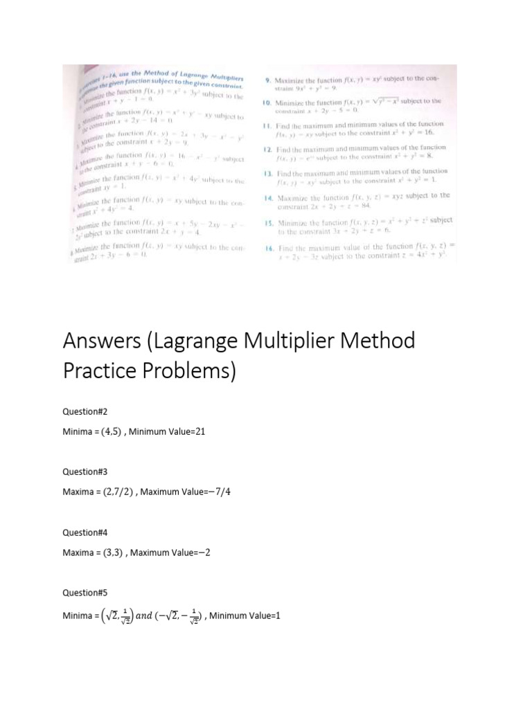 Lagrange Multiplier Practice Problems | PDF