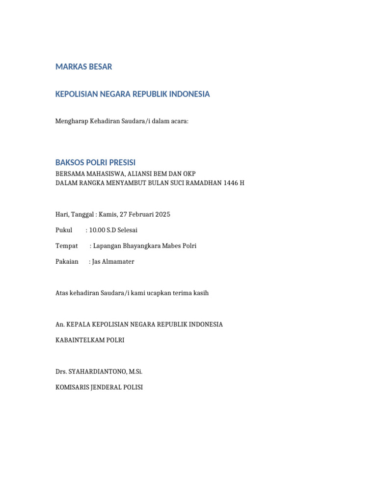 Undangan Baksos Polri | PDF