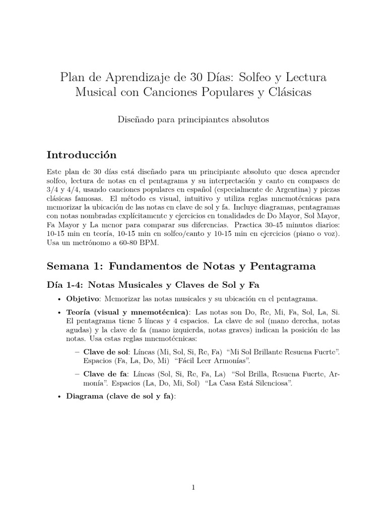 Aprender Solfeo en 30 Días: Guía Práctica | PDF | Clave | Escala (música)