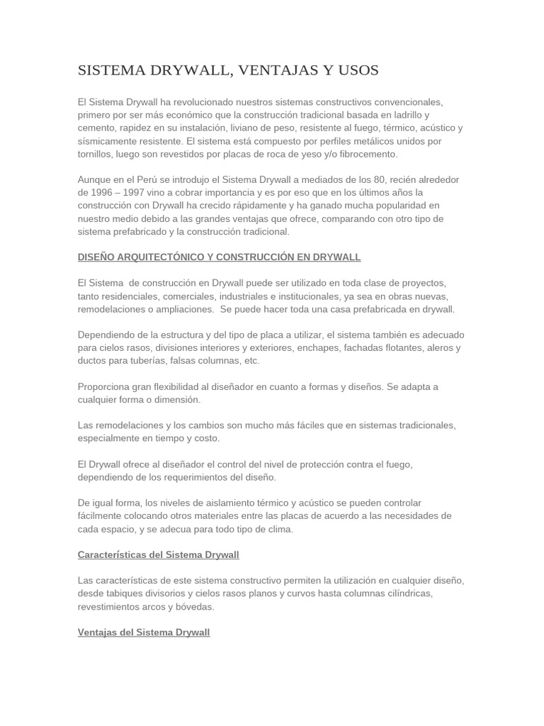 Ventajas y Usos del Sistema Drywall | PDF | Ingeniería de Edificación ...