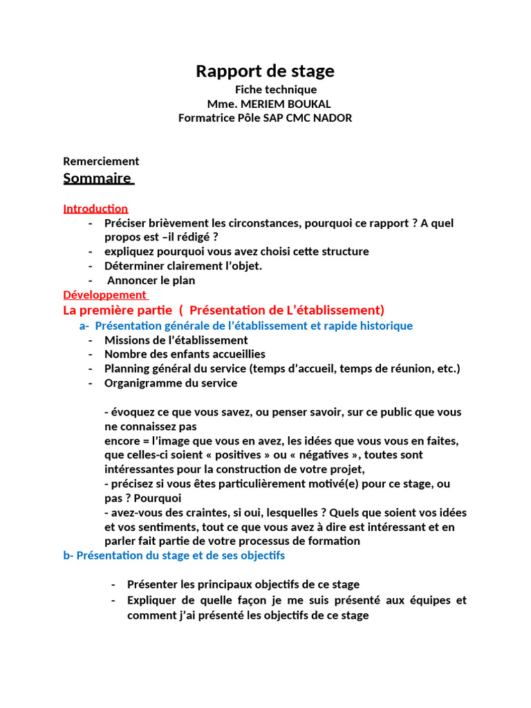 Rapport de stage : Bilan et recommandations | PDF