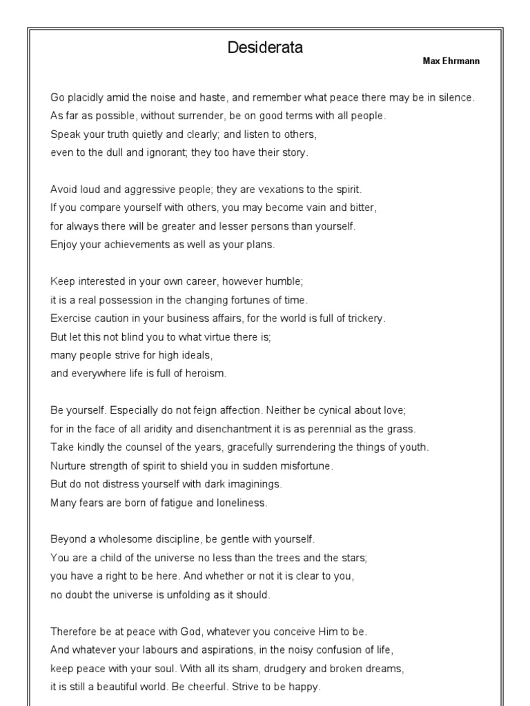 Wisdom of Desiderata Poem | PDF