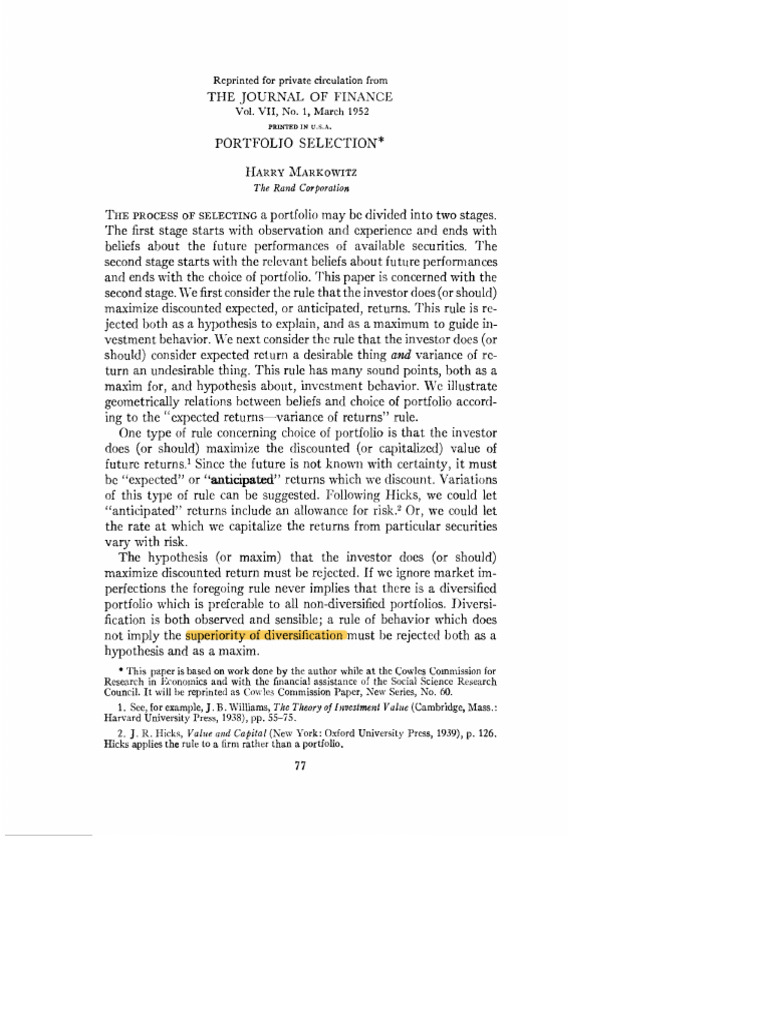 Markowitz CAPM | PDF