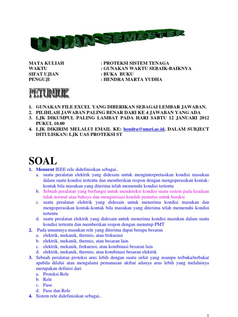 Soal Proteksi Sistem Tenaga - 2012 | PDF | Sains & Matematika | Teknologi & Rekayasa