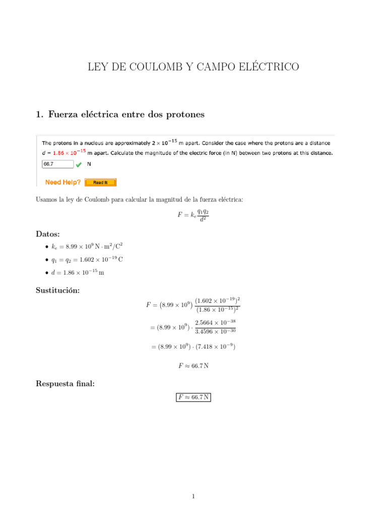 Ley de Coulomb y Campo Eléctrico: Ejemplos | PDF | Cantidades fisicas ...