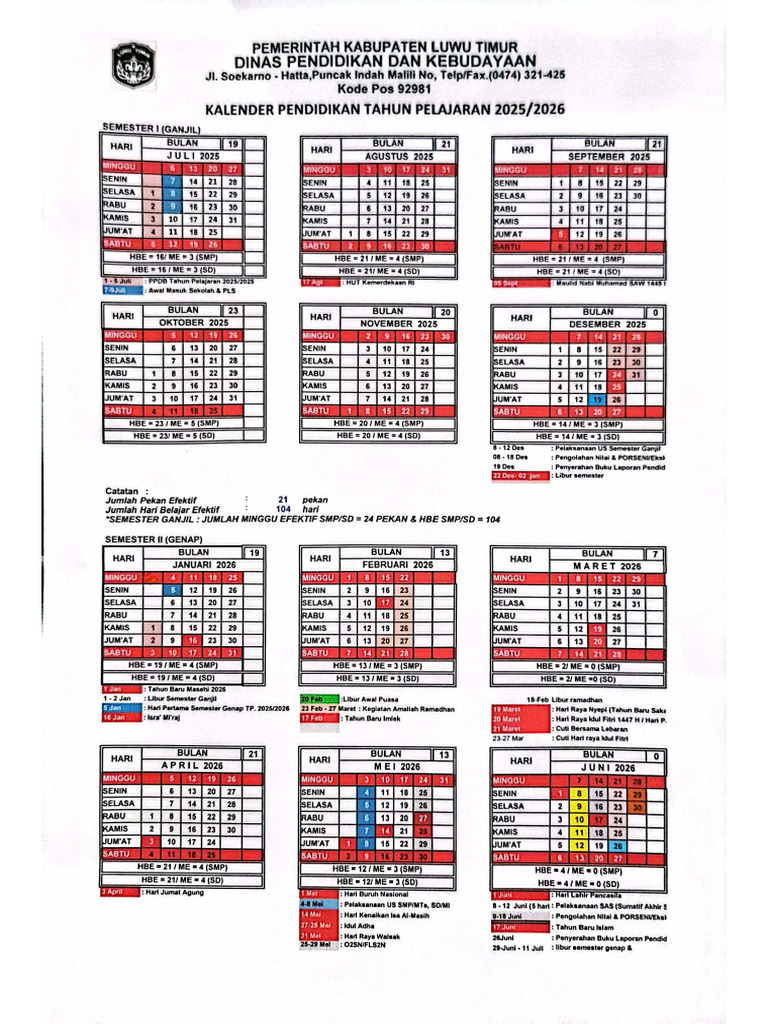Kalender Pendidikan Tahun Pelajaran 20252026 | PDF