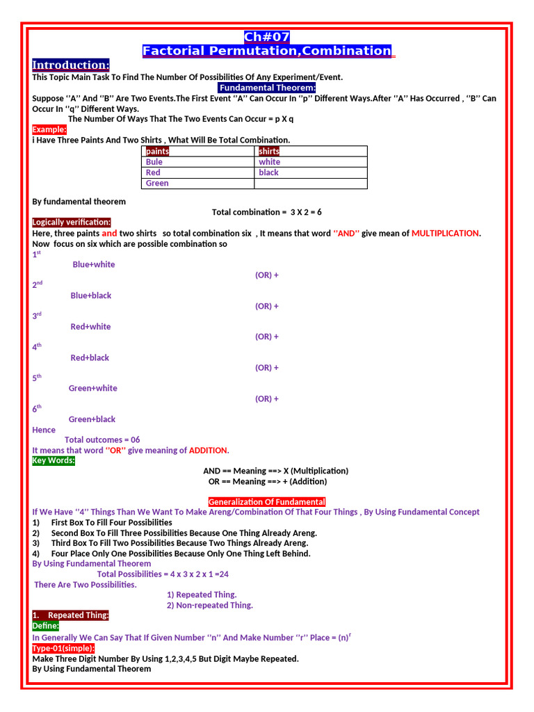 Permutation, Combination, Factorial | PDF | Numbers | Permutation