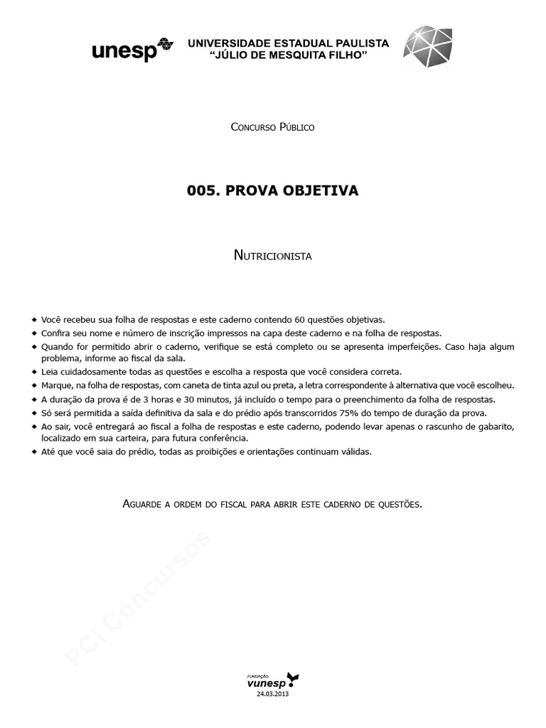 Prova_nutricionista | PDF | Science | Carne