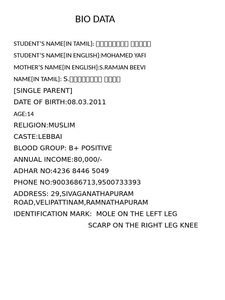 Bio Data | PDF
