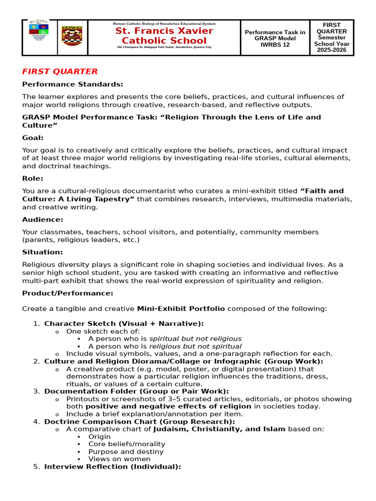 1st Quarter Performance Task in Grasp Model For Grade 12 | PDF | Social ...