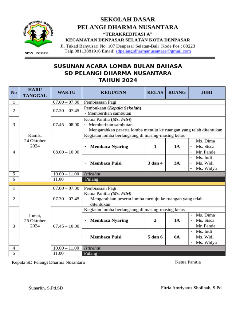 Rundown Acara Lomba Bulan Bahasa 2024 | PDF