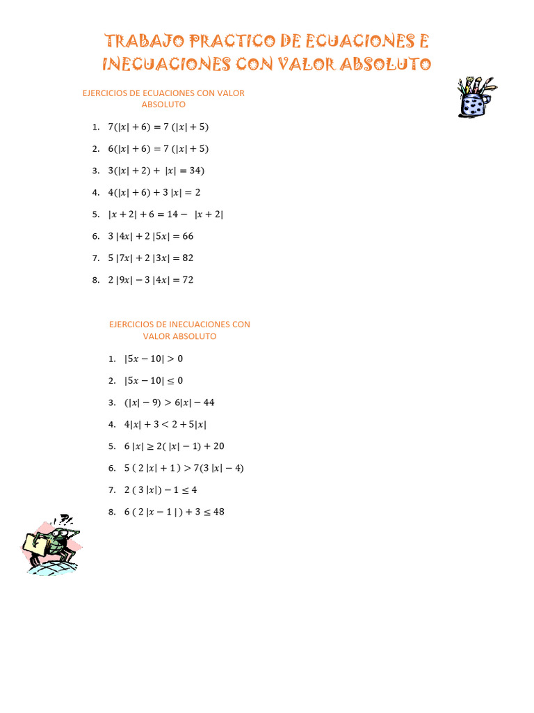Trabajo Practico #12 - Ecuaciones e Inecuaciones Con Valor Absoluto | PDF