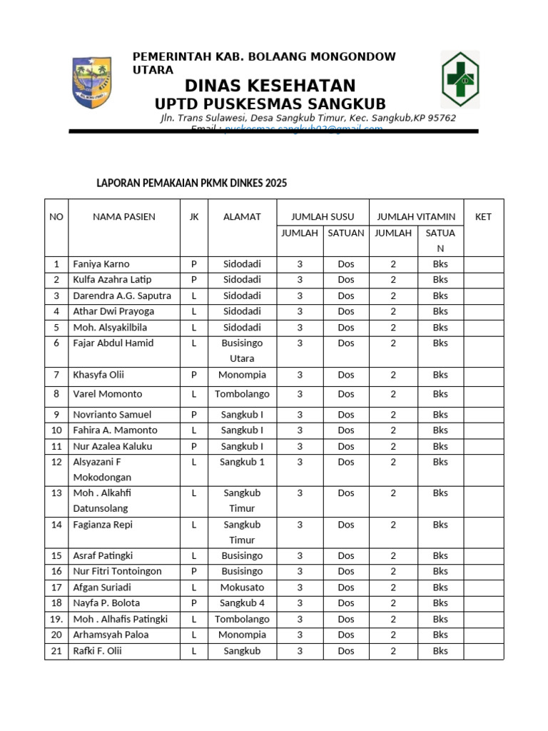 Laporan Pemakaian PKMK Dinkes 2025 - 121509 | PDF