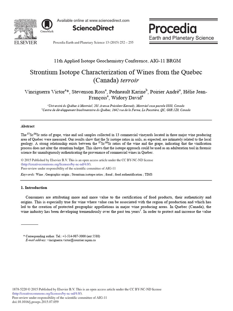 Strontium Isotope Analysis of Quebec Wines | PDF | Wine | Vineyard