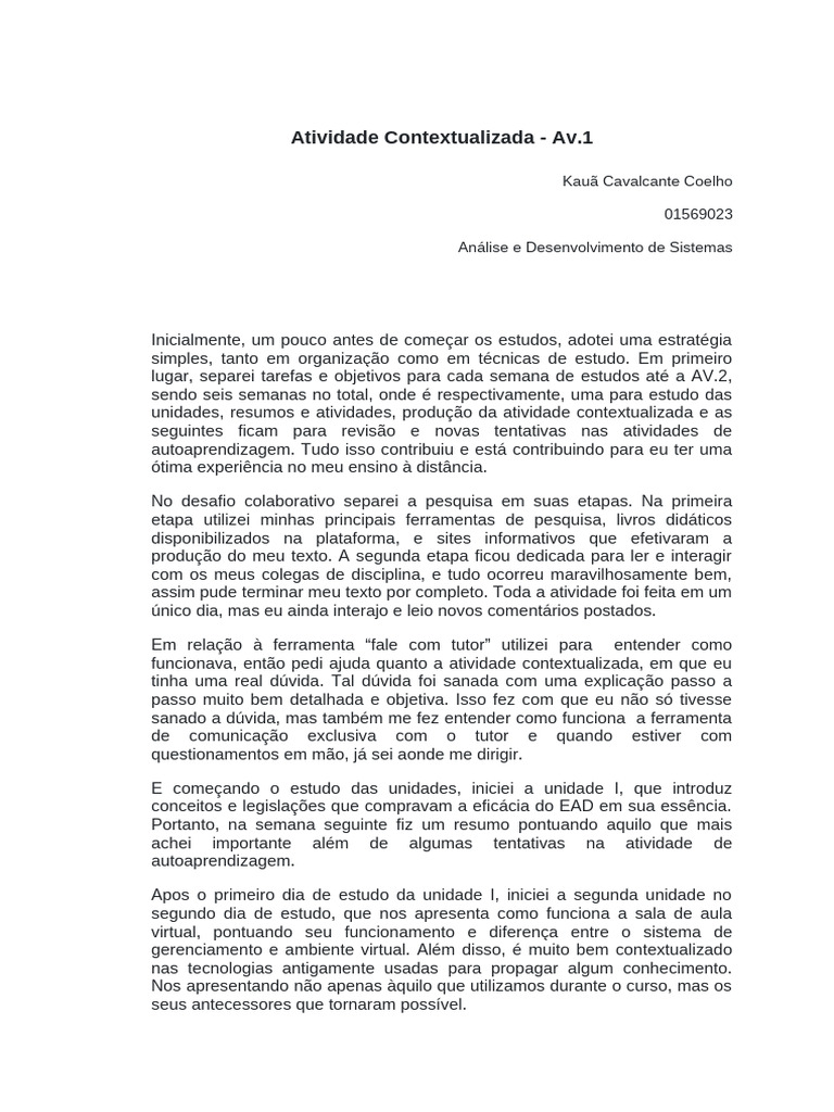 Atividade Contextualizada - Av.1 | PDF | Rede mundial de computadores | Internet e Web