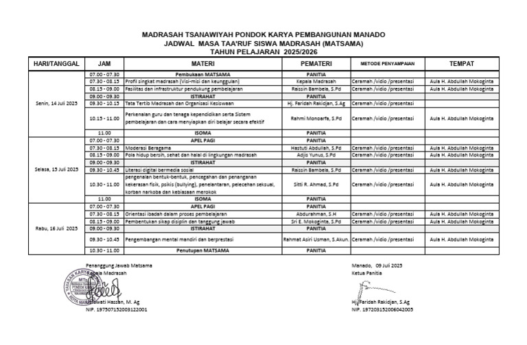 Jadwal Matsama 2025 2026 | PDF
