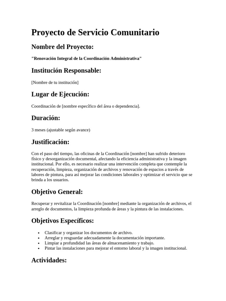 Proyecto de Servicio Comunitario | PDF