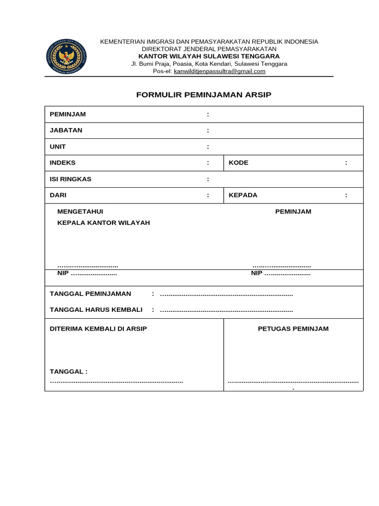 Formulir Peminjaman Arsip Resmi | PDF