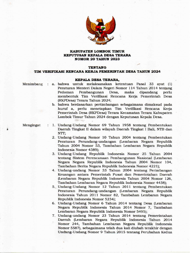 20 2023 SK Tim Verifikasi Rkpdesa 2024 26 03 2024 | PDF