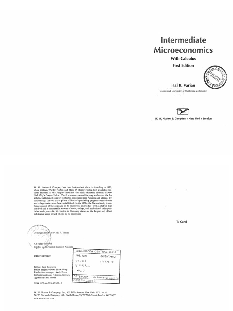 (Hal - R - VARIAN) Varian - Intermediate Microeconomics With Calculus - 1ed | PDF