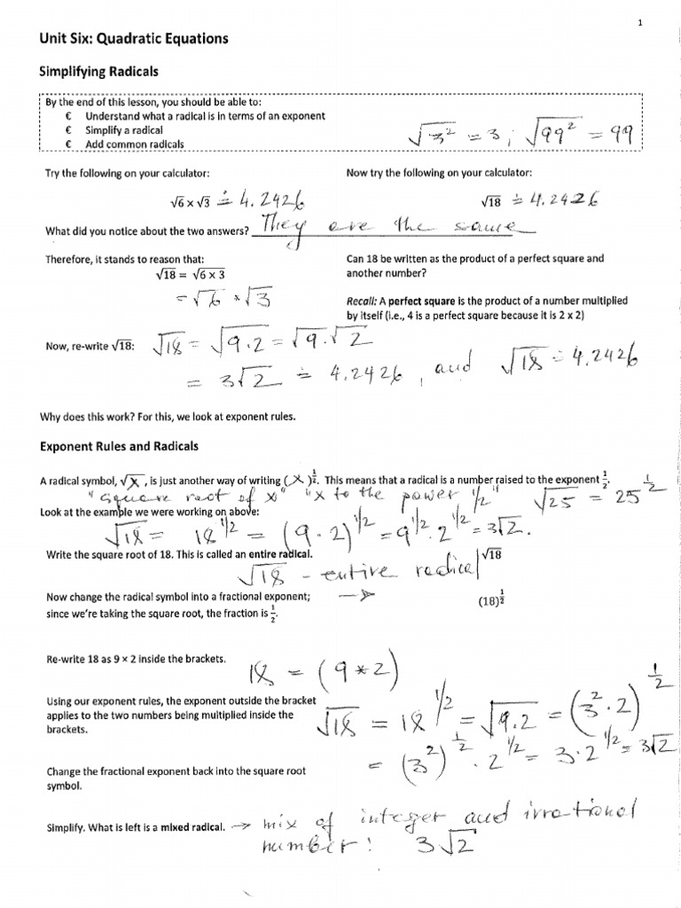 Unit 6. Quadratic Equations | PDF