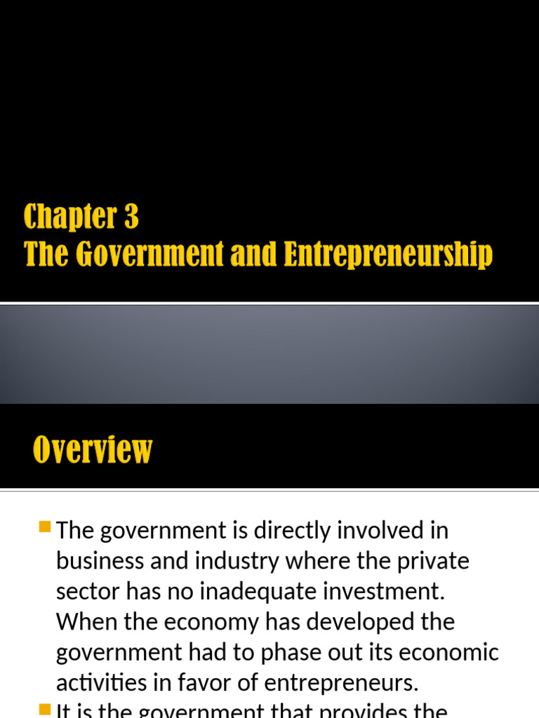 Chapter 3 The Government and Entrepreneurship2 | PDF | Entrepreneurship ...