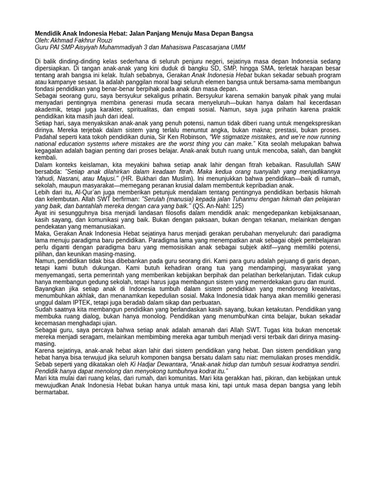 Mendidik Anak Indonesia Hebat | PDF