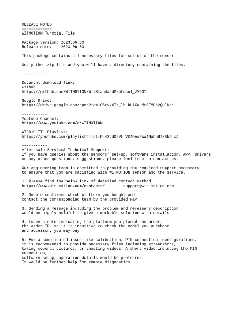 WT901C Sensor Setup Release Notes | PDF