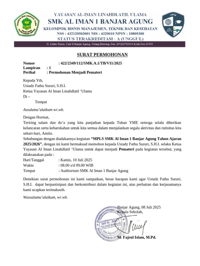 Surat Permohonan Pemateri - Danramil | PDF