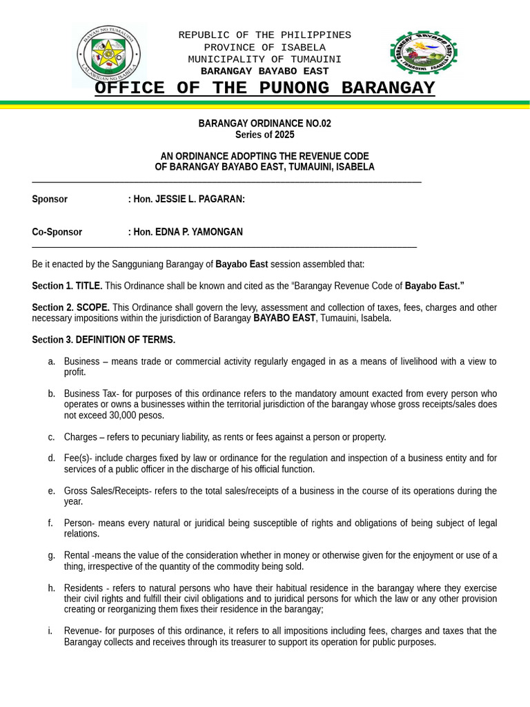 5.1 Barangay Tax Ordinance | PDF | Taxes | Fee