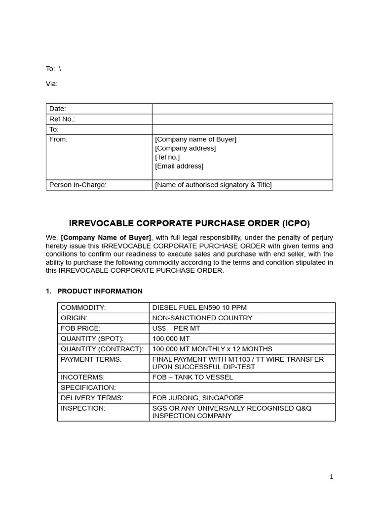 ICPO for Diesel Fuel EN590 10PPM | PDF | Receipt