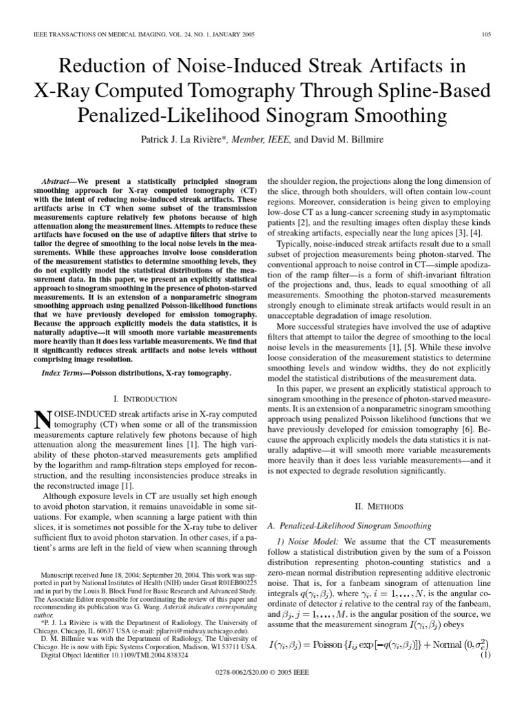 005noise Streak Artifact CT Ieee | PDF | Ct Scan | Tomography