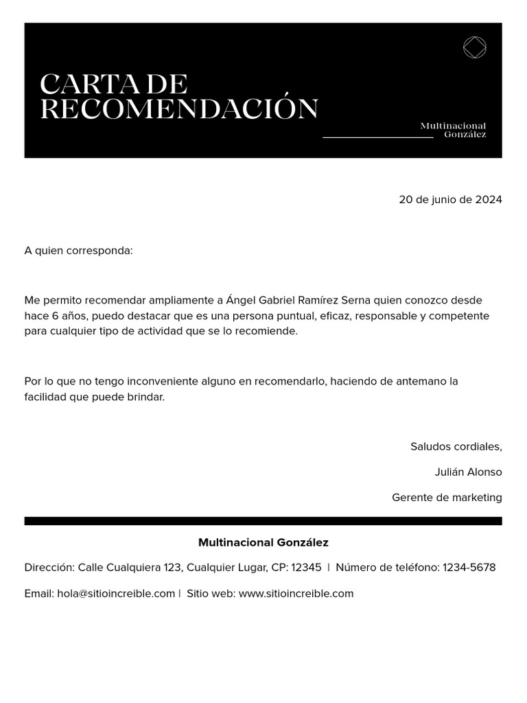 Carta de Recomendación Minimalista Elegante PDF | PDF