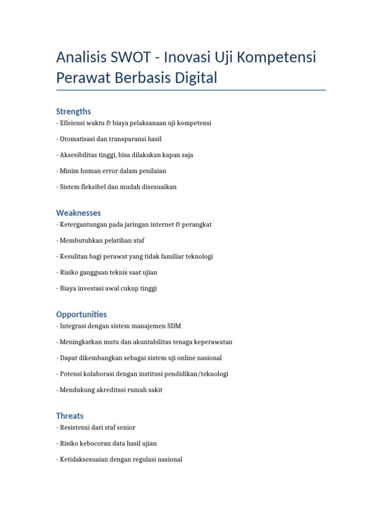 SWOT Uji Kompetensi Digital Dengan Referensi | PDF