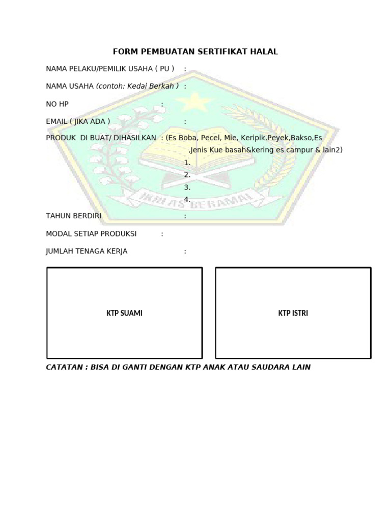 Form Pembuatan Sertifikat Halal | PDF