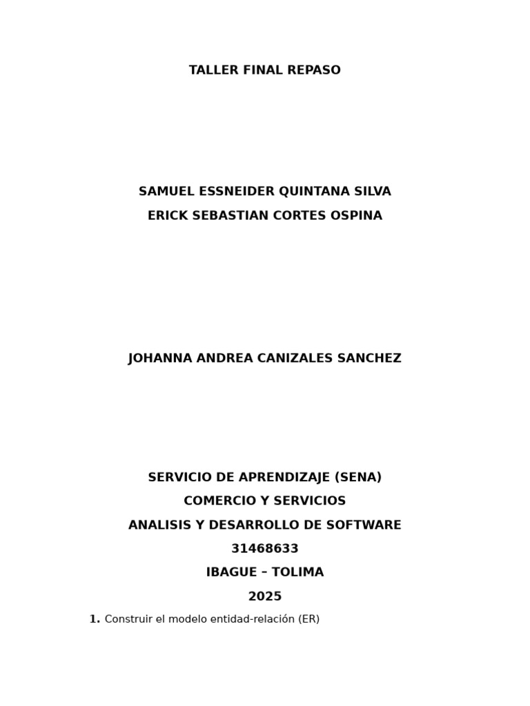 Taller Final Repaso | PDF | Bases de datos | Gestión de datos