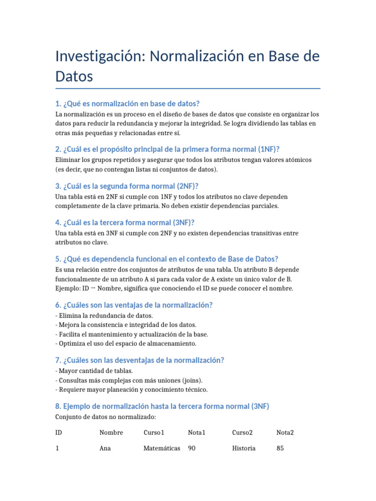Investigación Normalización BD | PDF | Bases de datos | Informática