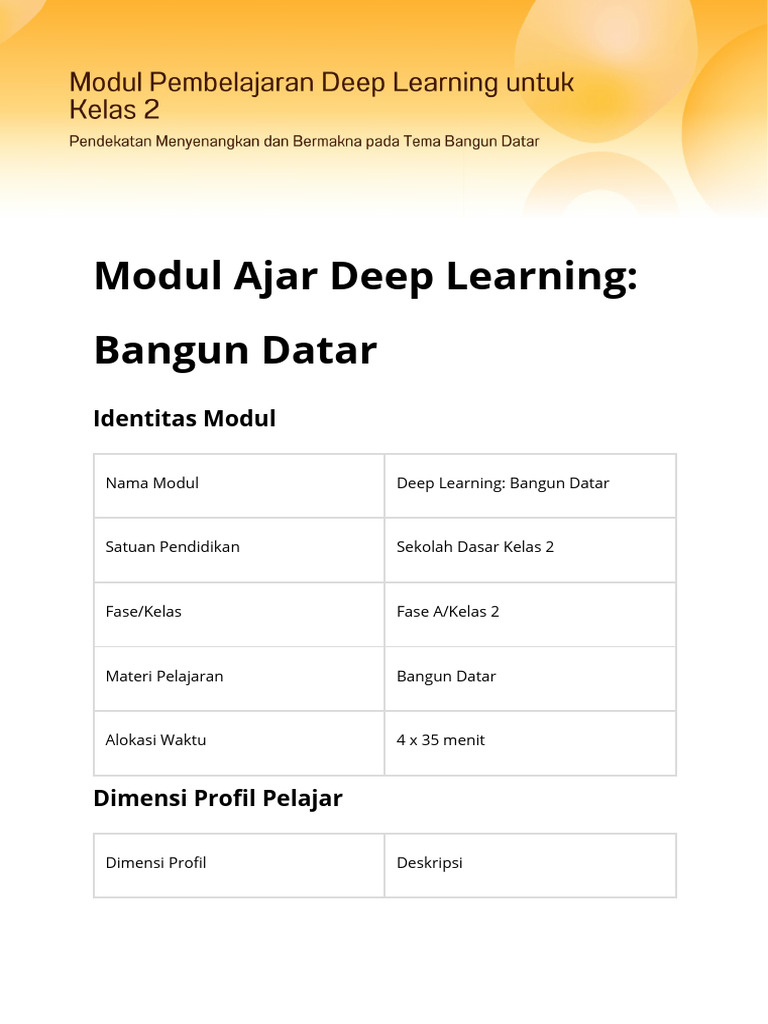Modul Ajar Deep Learning Bangun Datar | PDF