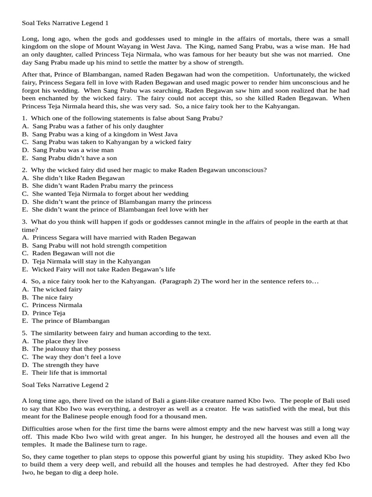 Soal Teks Narrative Legend 1 | PDF | Hansel And Gretel (Opera) | Hansel ...