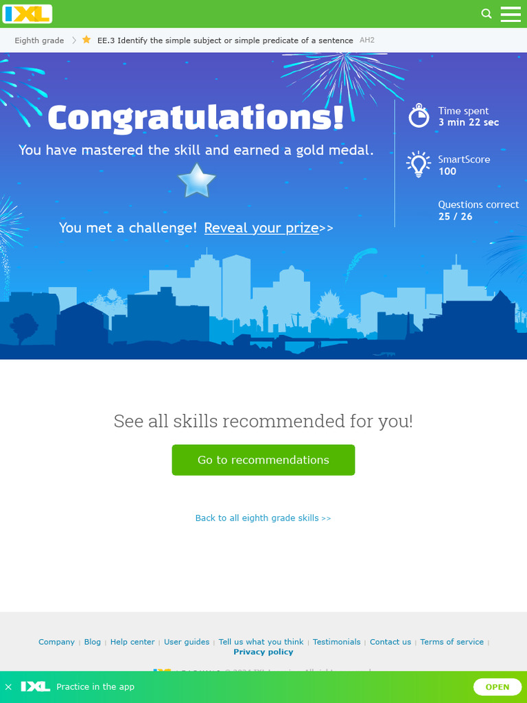 IXL Identify The Simple Subject or Simple Predicate of A Sentence 8th ...