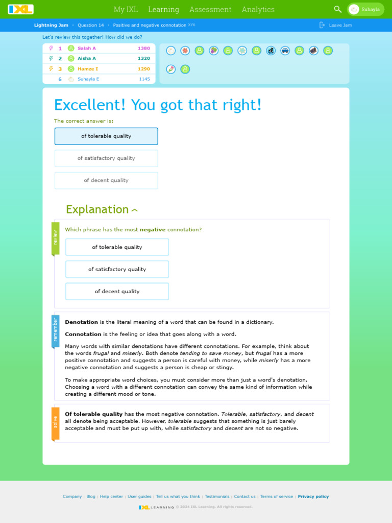 IXL Group Jam - Positive and Negative Connotation | PDF | Connotation ...