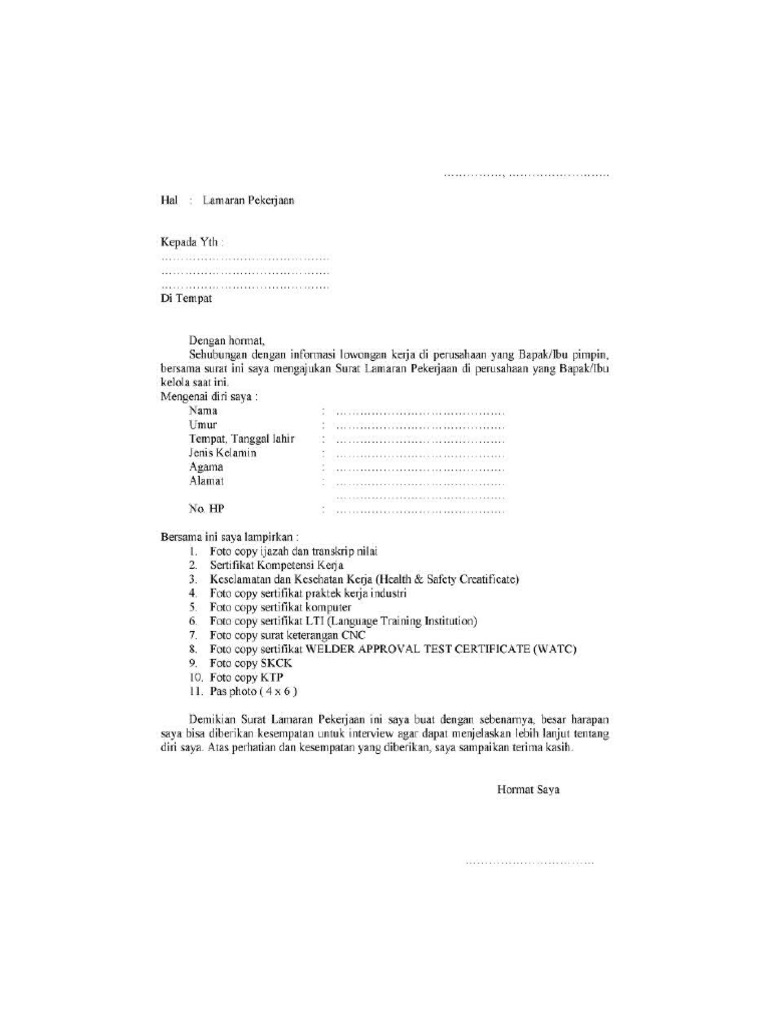 Contoh Surat Lamaran Kerja | PDF