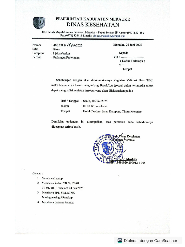 Undangan Kegiatan Validasi Data TBC 30 Juni 2025 | PDF