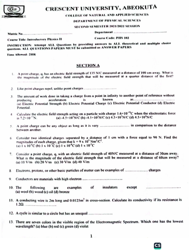 Physics Past Questions | PDF
