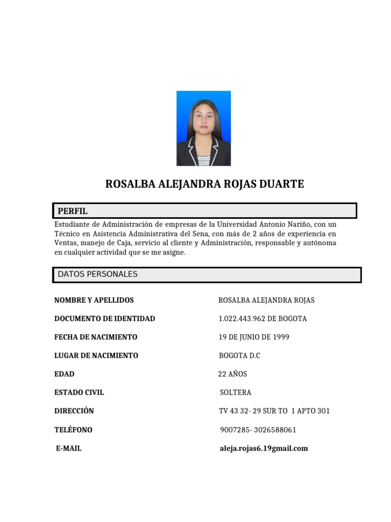 Perfil Profesional de Rosalba Rojas Duarte | PDF