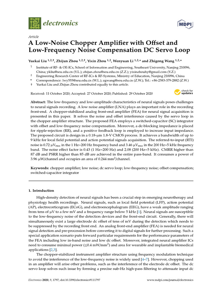 A Low-Noise Chopper Amplifier With Offset and Low | PDF | Amplifier ...