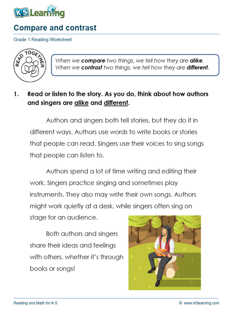 Worksheets 1 Compare & Contrast - Reading Comprehension | PDF