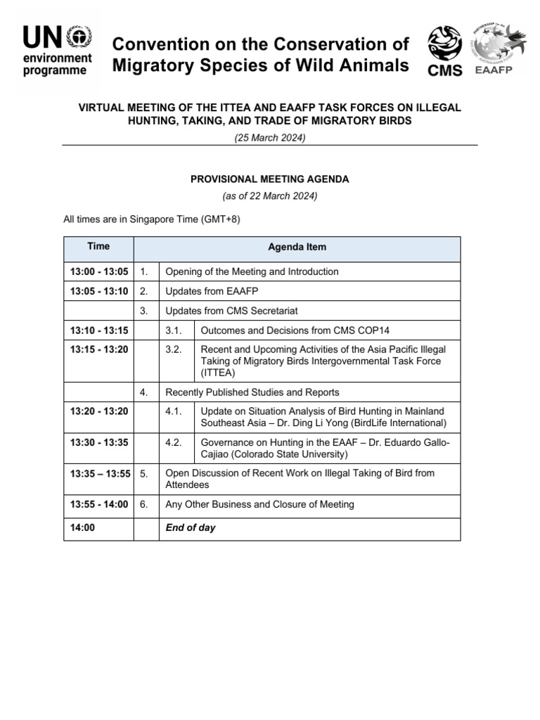 Cms Ittea3 Doc.1 Virtual Meeting Agenda Mar2024 | PDF