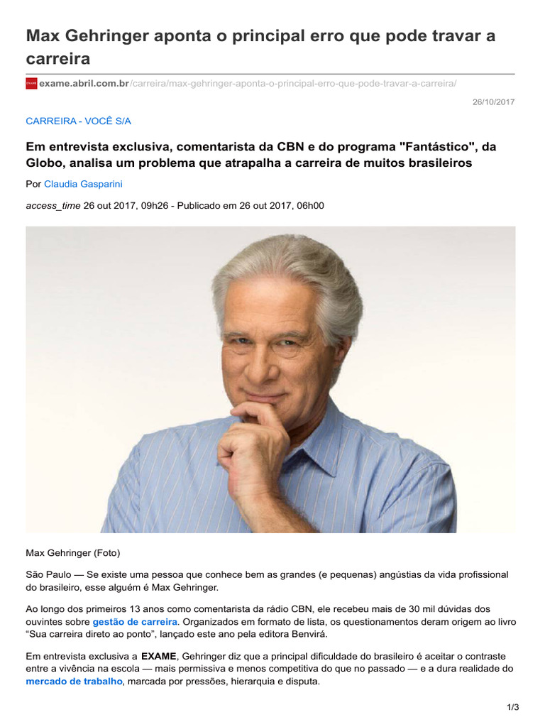 Max Gehringer Aponta o Principal Erro Que Pode Travar A Carreira | PDF ...