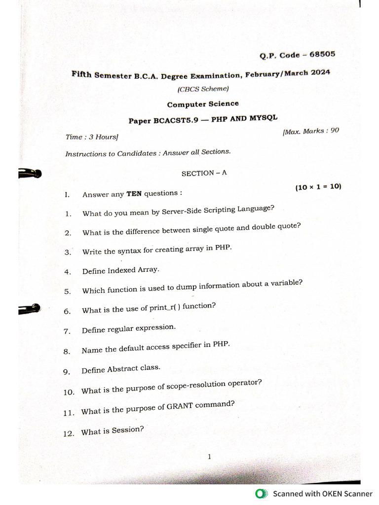 PHP (CBCS Question Papers) | PDF